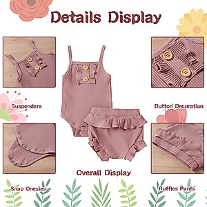 Dimoybabe Baby Girl Summer Clothes Bloomer Knit Cotton Outfits Infant Romper Strap Sleeveless Ruffle Light Pink 3-6 Months 80CM
