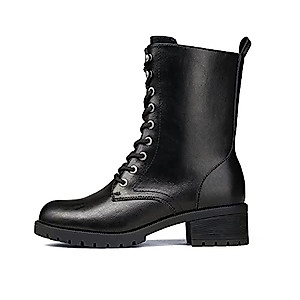 DREAM PAIRS Women's Mid-Top Combat Boot, Black Pu, 10