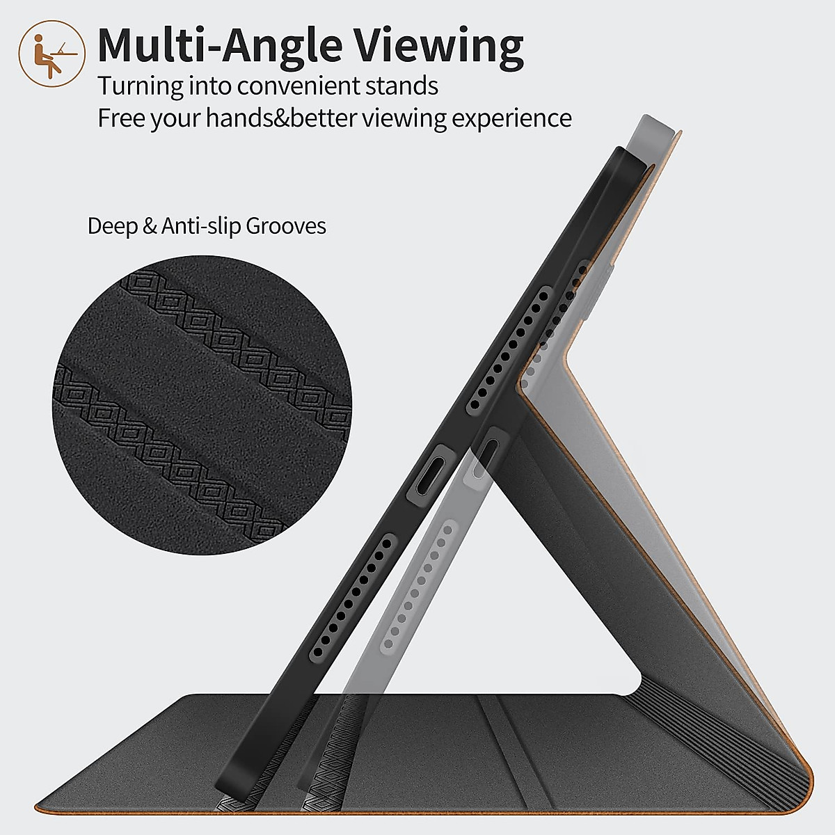 H HOLIMET Case for 2024 iPad Mini 7/2021 iPad Mini 6 with Pencil Holder Pocket with Soft TPU Back Cover (Fits Model #'s A2567, A2568, A2569, A2993, A2995, A2996), Sleep/Wake, Vegan Leather