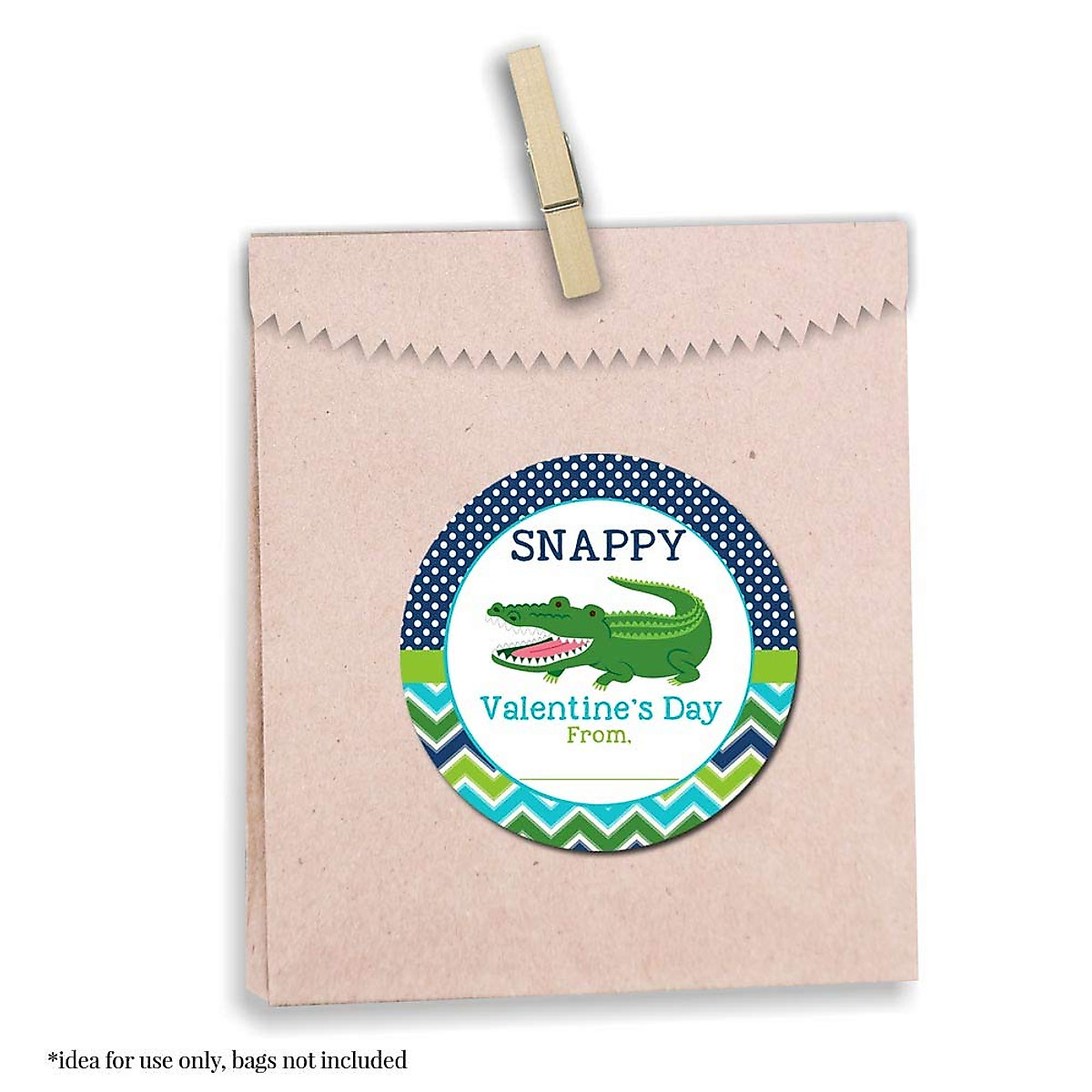 Snappy Alligator Valentine Party Favor Sticker Labels for Boys, 40 2" Party Circle Stickers by AmandaCreation, Great for Classroom Valentines, Envelope Seals, Gifts & Treats