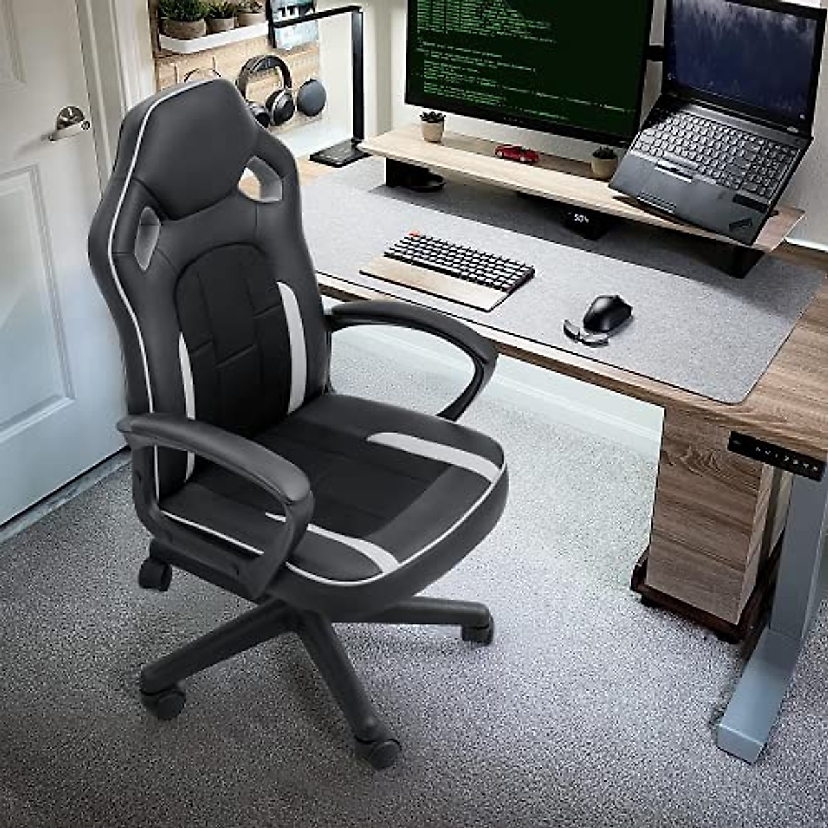 Shahoo Office Chair Swivel Task Seat with Mesh Back, Ergonomic Waist Support, White