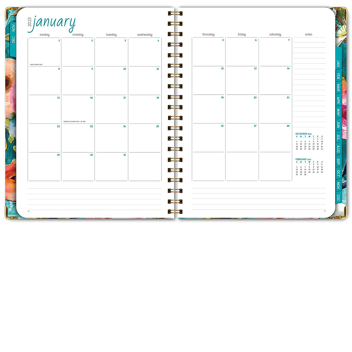 HARDCOVER 2023 Planner: (November 2022 Through December 2023) 8.5"x11" Daily Weekly Monthly Planner Yearly Agenda. Bookmark, Pocket Folder and Sticky Note Set (Teal Floral)