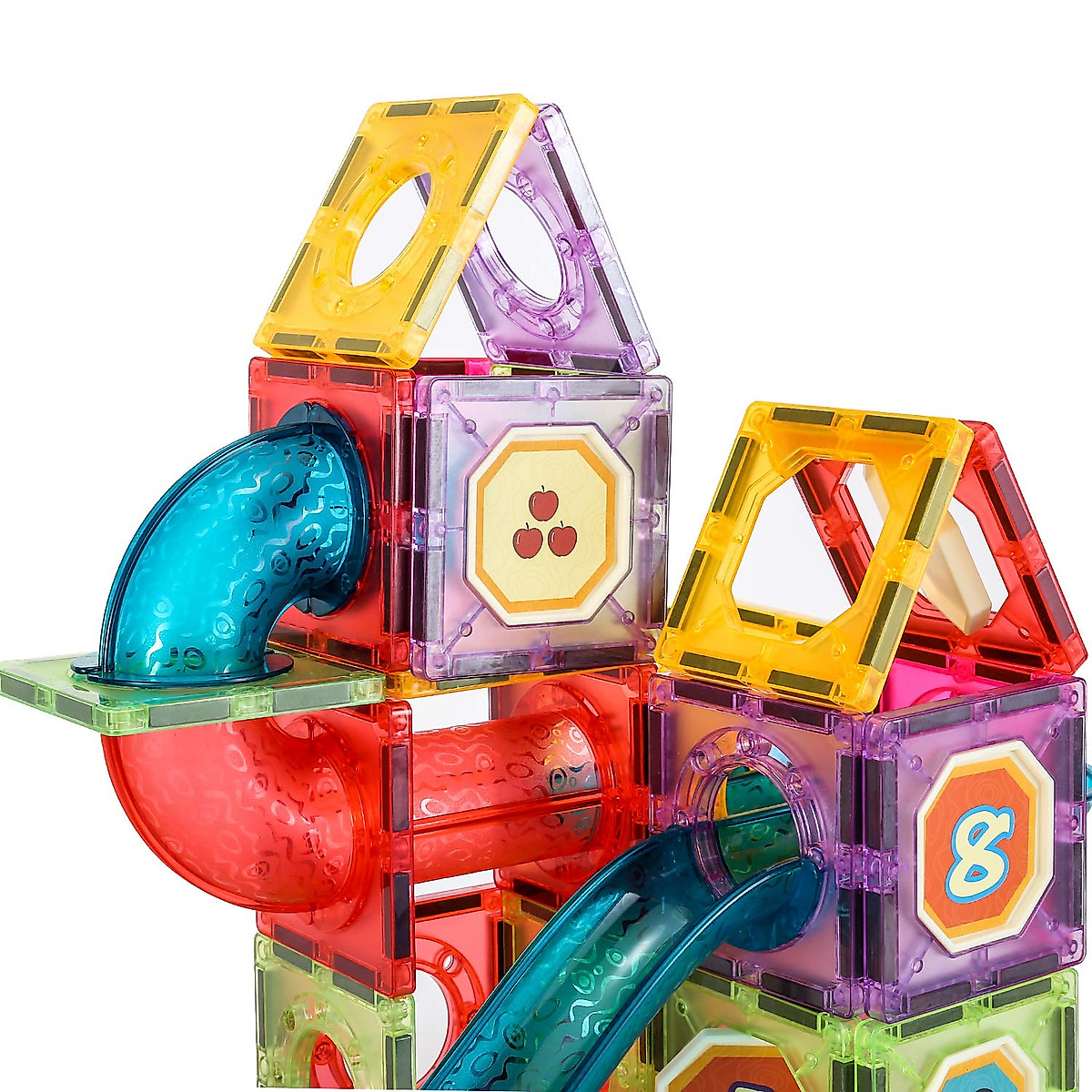 FUNTECH Magnetic Tiles, Magnetic Pipe Blocks, Marble Run STEM Building Set, 110Piece, GIft for Children Boys and Girls