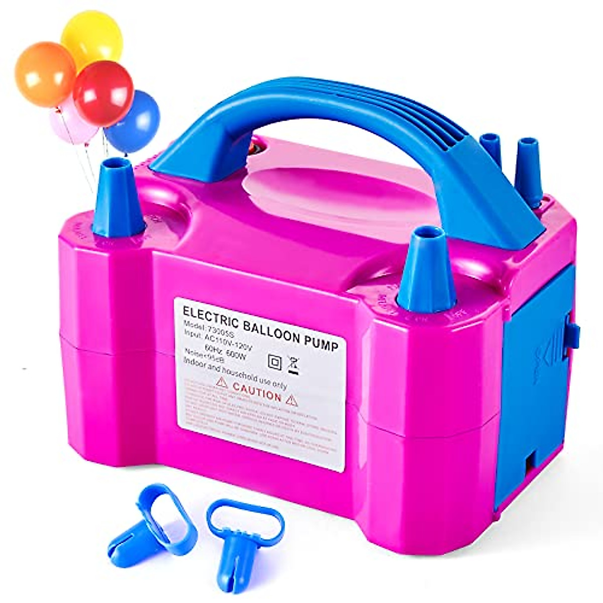 DEMELA Electric Air Balloon Pump Portable Air Blower Pump for Balloons 110V 600W Dual Nozzle Electric Inflator for Party Decoration Sports Rose Red