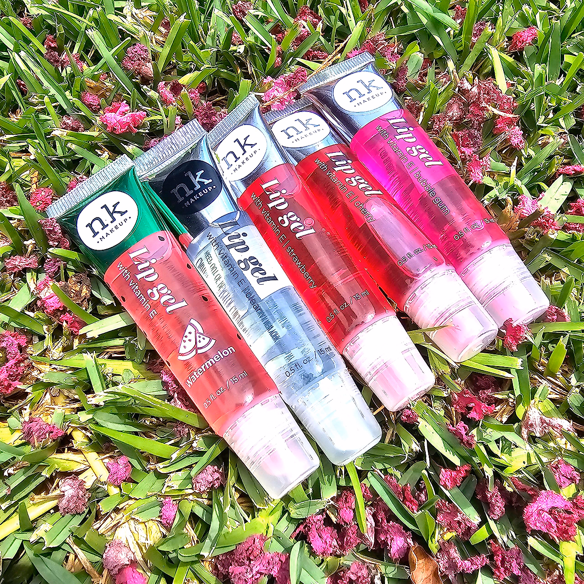 5 Pack Lip Gloss Set of Nicka K Lip Gels - Clear, Watermelon, Strawberry, Cherry, and Bubble Gum Hydrating Lip Glosses with Vitamin E