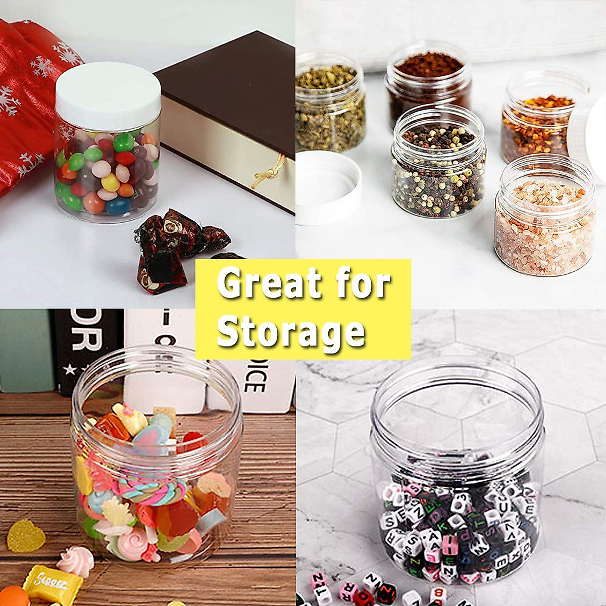 20 Pcs 2oz Plastic Cosmetic Container,Round Clear Pot Jars with White Lids,Empty Cosmetic Jar for Travel Storage,Lotion,Cream,Jewelry,Powder,Eye Shadow,Painting,DIY Crafts