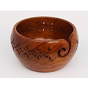 METLUMBER Wooden Yarn Bowl Holder Yarn Storage Bowl for Knitting & Crocheting Handcrafted Rosewood Yarn Storage Bowl Round Knitting Bowl Crochet Bowl Holder Knit Weave Yarn Craft (RW - Bowl - 1)