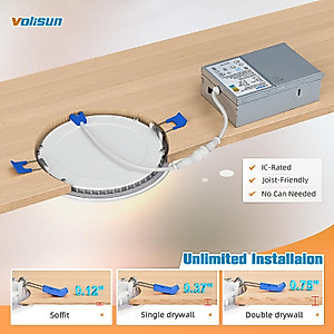 VOLISUN 24 Pack 4 inch Recessed Lighting, 5CCT LED Recessed Light with Junction Box, 2700K-5000K Selectable, 9.5W Eqv 80W, 810LM Dimmable Canless Wafer Downlight, LED Ceiling Light ETL Certificated