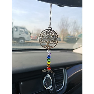 Healing Crystal Car Hanging Tree of Life Accessories Rearview Mirror Window Garden Decorations Wall Home Decor Ornaments
