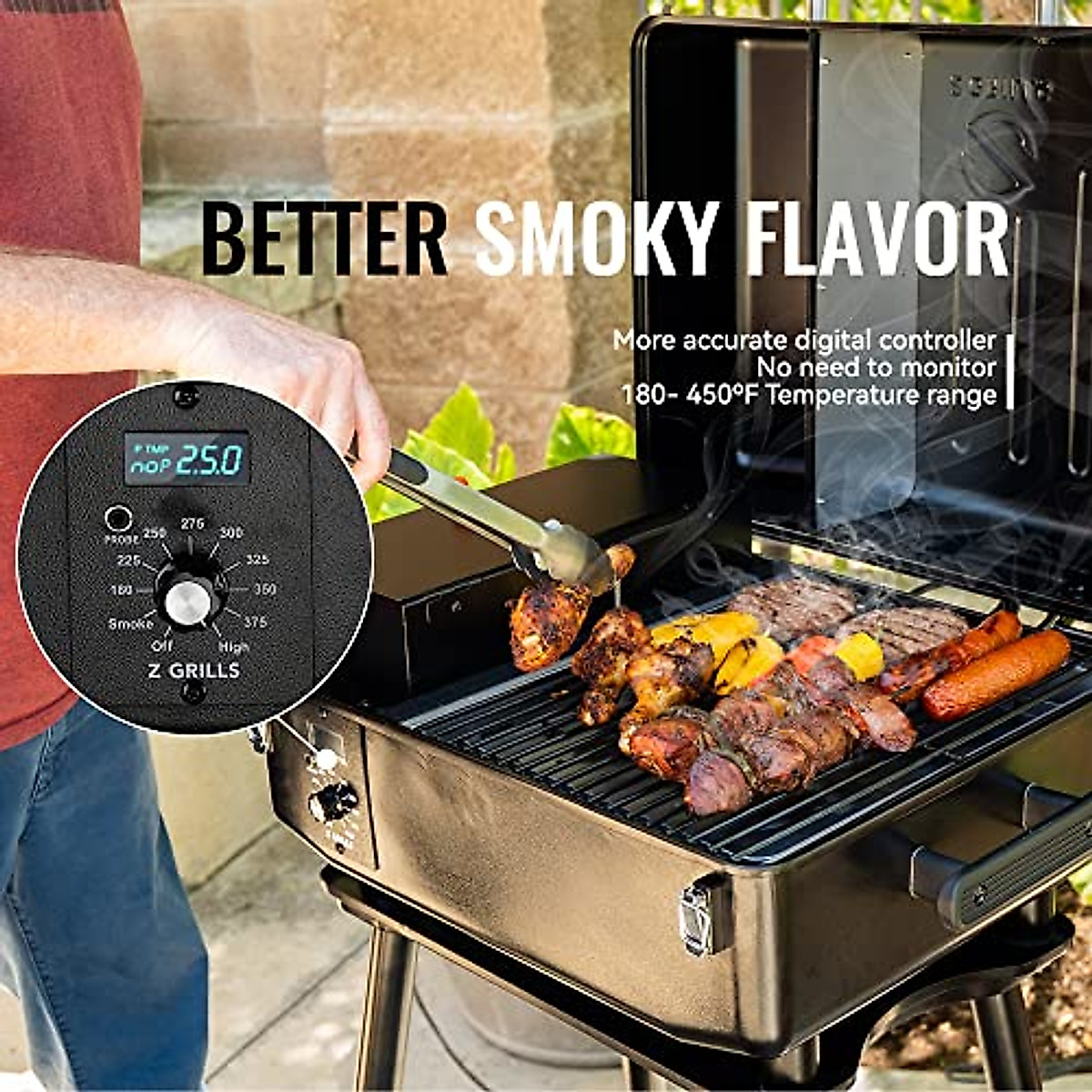 Z GRILLS ZPG-200A Portable Wood Pellet Grill & Smoker 8 in 1 BBQ Grill Digital Control System, 202 Sq in Black