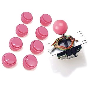 SANWA JLF-TP-8YT Joystick + Sanwa 8 pcs OBSF-30 Push Button Bundle Kit Pink - for Arcade Game 4 & 8 Way Adjustable, Compatible with Catz Mad SF4 Tournament Joystick (Pink Ball Top) S@NWA