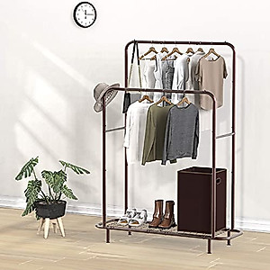 Simple Houseware Double Rod Clothing Garment Rack with Bottom Shelves, Bronze