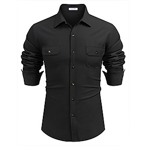 COOFANDY Mens Button Down Overshirt Jacket Casual Long Sleeve Shirts Stretch Dress Shirt
