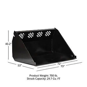 Titan Attachments 72" Bucket Attachment, Tractor & Skid Steer Quick Tach Accessory, High Volume Light Material Bucket, 0.5" Thick Skid Steer & Tractor Bucket Cutting Edge, for Snow & Light Materials