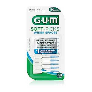 GUM Soft-Picks Wider Space, Easy to Use Dental Picks for Teeth Cleaning and Gum Health, with Convenient Carry Case, Dentist Recommended Dental Picks, 50ct