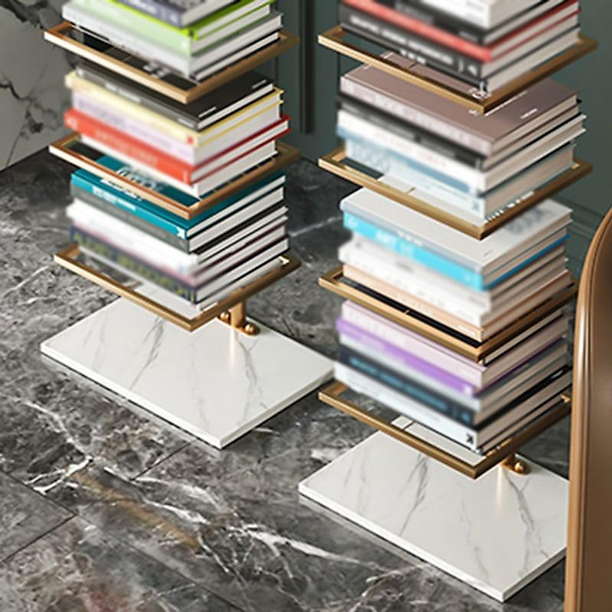 KWOKING Modern Open Back Bookshelf Vertical Shelf Bookcase Nordic Invisible Bookshelf Shelf Floor Wall Bedroom Suspension Simple Bookcase Small Apartment Bookshelf Gold 13.8" L x 9.8" W x 59" H