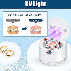 HUPZUND Ultrasonic Retainer Cleaner, 45kHz Ultrasonic UV Cleaner for Dentures, Retainer, Mouth Guard, Aligner, Whitening Trays, Toothbrush Head, 200ml Ultrasonic Cleaner Machine for Jewelry Diamond