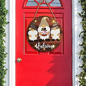 Interchangeable Seasonal Gnome Welcome Sign for Front Door Decor Rustic Wooden Welcome Sign with 10 LED Lights,12 Inches Modern Farmhouse Wall Home Sign for Holiday Halloween Thanksgiving Christmas