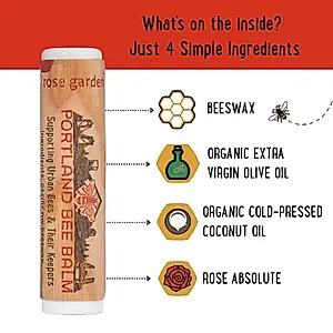 Portland Bee Balm All Natural Handmade Beeswax Based Lip Balm, Rose Garden 3 Count