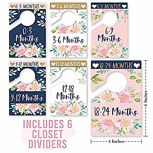 6 Baby Closet Size Dividers Baby Girl - Floral Baby Closet Dividers by Month, Baby Closet Organizer for Nursery Organization, Baby Essentials for Newborn Essentials Baby Girl, Nursery Closet Dividers
