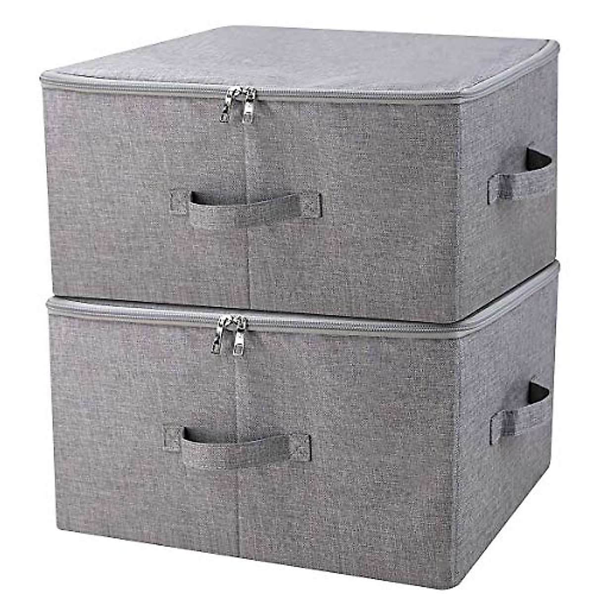 iwill CREATE PRO Folding Storage Box with Zip Lid and Handles, Storage Basket With Linen Fabric, Closet Shelf Drawers,Dark Gray, 2 pcs