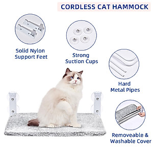 pettycare Cat Window Perch, Cordless Cat Window Hammock Bed with 4 Strong Suction Cups, Foldable Cat Window Seat for Inside Hold Up to 40lbs, Solid Metal Frame and Soft Reversible Two Fabrics Cover