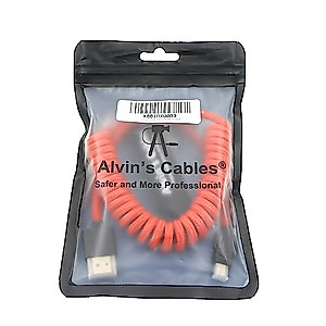 Alvin's Cables 8K 2.1 Micro-HDMI to Full HDMI Braided Coiled-Cable for Atomos-Ninja-V 4K-60P Record 48Gbps HDMI for Canon-R5C,R5,R6(18 to 28 Inch)