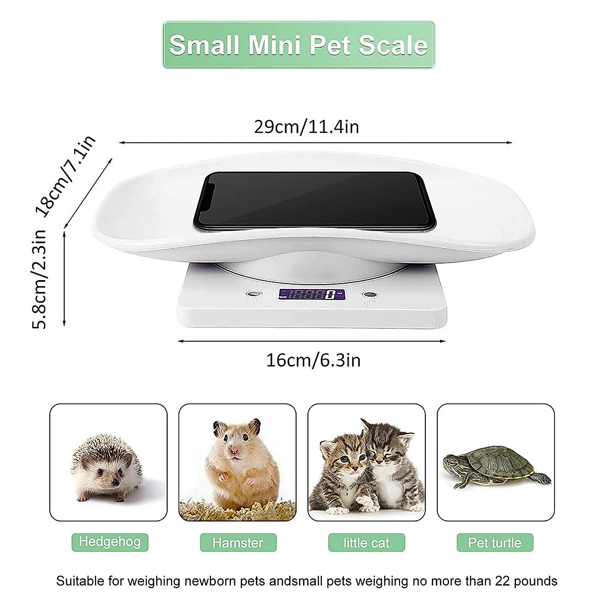 YTCYKJ Digital Pet Scale, Multi-Function LCD Scale Digital Weight with Height Tray Measure Accurately, Perfect for Puppy/Kitty/Hamster/Hedgehog/Food, Capacity up to 22 lb, Length 11inch