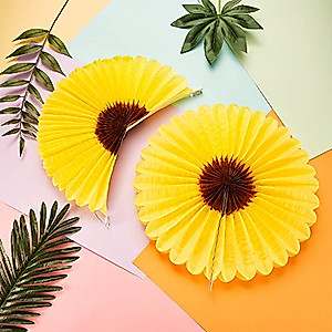 Blulu Paper Fans, 12 Pieces Sunflower Tissue Papper Fan Yellow Hanging Fans Decoration for Birthday Wedding Graduation Accessories (18 Inch)