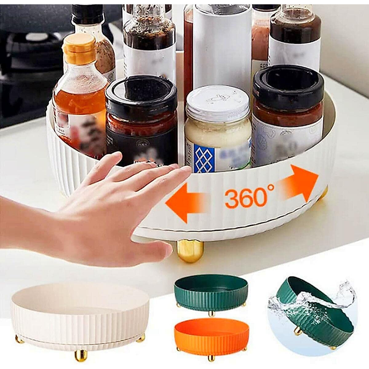 2023 New Rotating Storage Rack, 360° Spinning Spice Rack Makeup Organizers, Lazy Susan Spice Storage Turntable Organizer for Cabinet Kitchen Countertop (8.66 * 8.66 * 2.95in, Green)