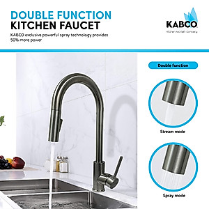 KABCO 17.5 Inch Brushed Nickel Finish Kitchen Faucet with Double Function Pull Out Down Spray Head, Spot, Rust, and Fingerprint Resistant Stainless Steel 360 Degree Swivel Spout