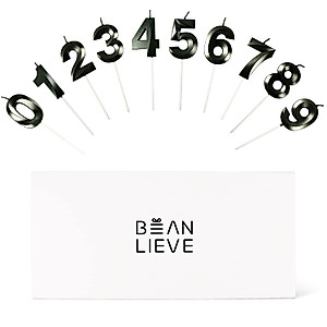 BEAN LIEVE Black Birthday Candles - Number Cake Candles, Happy Birthday Numeric Candles Number 0 1 2 3 4 5 6 7 8 9 Used for Cake Decoration on Birthday Parties and Wedding Anniversary Celebration