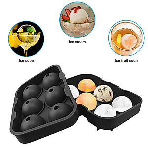 Silicone Ice Cube Trays Round Ice Cube Mold Spheres Ice Ball Maker (6 Round Ice Ball Black)