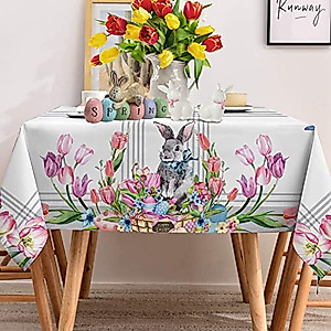 Hexagram Easter Tablecloth, Easter Table Cloth Rectangle 60x84 inch, Indoor or Outdoor Spring Easter Kitchen Table Decorations for Dinner
