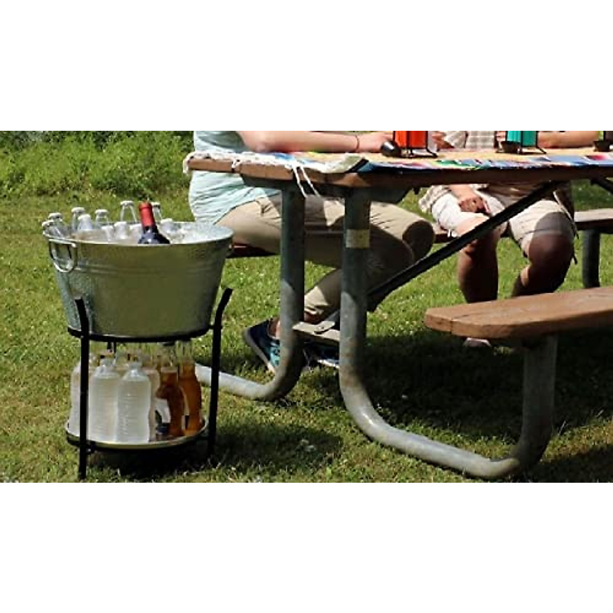 Beverage Tub with Tray and Stand in Galvanized Steel "Pebbled Texture". Measurements H 29.5in L 20in and W 13in. Handmade by Best Artisans in the World