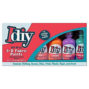 DIY Fabric Paints, Set of 12 Colors, (1oz bottles) Ultra Bright 3D Fabric Paint, Non-Toxic Water-Based and Permanent - Great Craft, Gift, Project - Decorate on Any Surface!