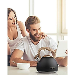 POLIVIAR Tea Kettle, Black Ti Stovetop Tea Kettle 2.7 Quart , Audible Whistling Teapot, Food Grade Stainless Steel for Anti-Rust and Anti Hot Handle, Suitable for All Heat Sources (JX2018-WB20)