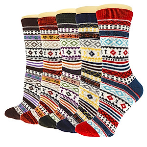 YZKKE 5Pairs Men Wool Socks Thick Thermal Hiking Winter Warm Boot Heavy Soft Cozy Socks for Cold Weather (Mul-2)