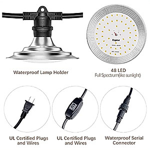 Espird Outdoor LED Grow Lights for Greenhouse Waterproof String Grow Light, Full Spectrum LED Plant Grow Light Lamp, Waterproof Greenhouse Grow Lights for Seedling, Veg, Flower (6-Bulbs)