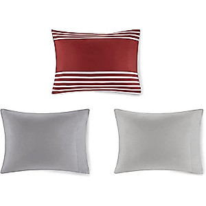 Comfort Spaces Twin XL Comforter Sets with Sheets - Bed in a Bag 6 Pieces Teen Bedding Sets Twin XL, Red and Grey Stripes Bedding Twin XL, College Twin XL Bed Set with 2 Side Pockets Bedroom Organizer