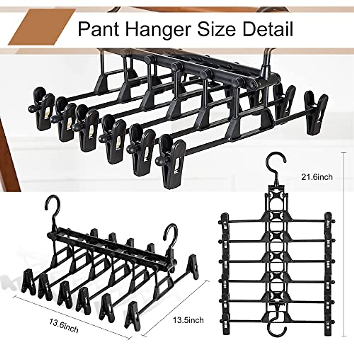 2 Packs Pant Skirt Hangers with Clips, DILIBRA 6 Layers Plastic Space Saving Pants Rack Cloth Hangers, Foldable Closet Storage Organizer for Pants Jeans Slack Trousers Skirts Scarf Towels