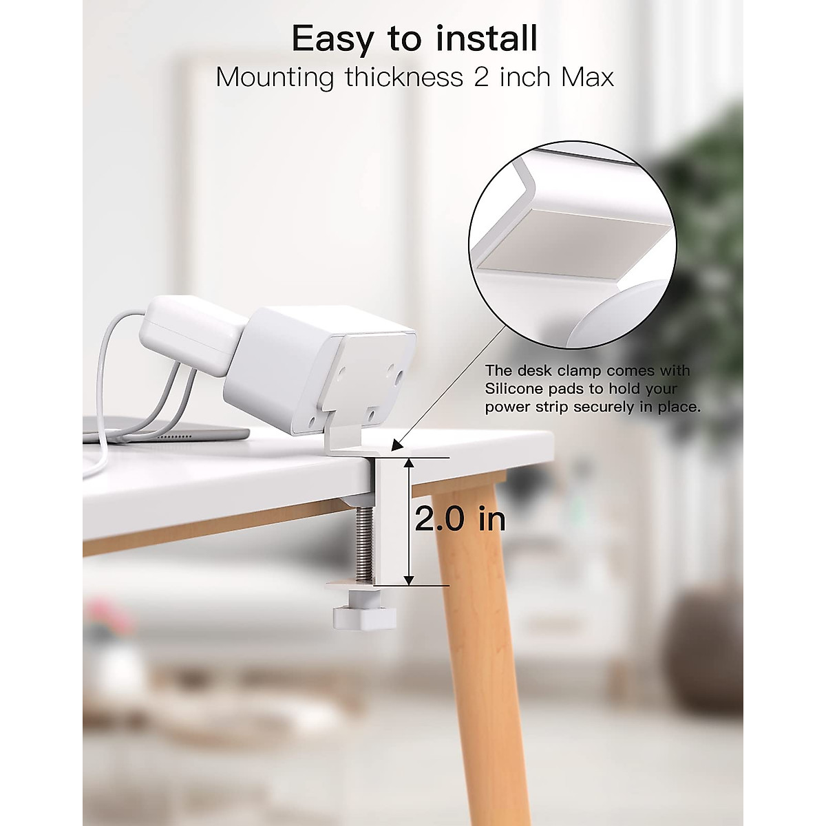 Desk Clamp Power Strip 10ft Flat Plug Extension Cord with USB C, 2 Outlets, Surge Protector USB C (PD 20W), USB A(QC 18W) Fast Charging Ports,Table Outlets for Home, Office