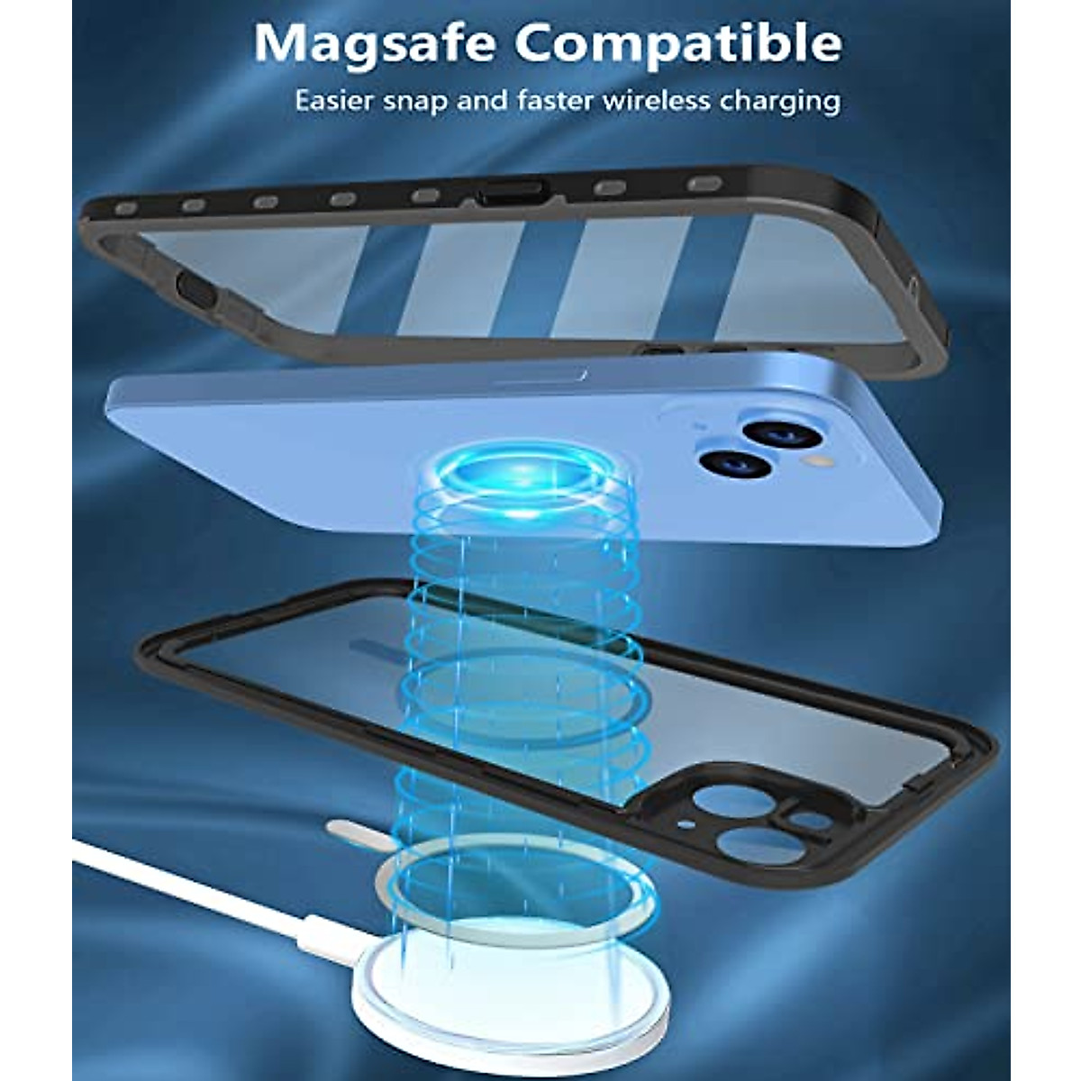 Dewfoam Waterproof iPhone 14 Plus Case - Shockproof, Dustproof, Built-in Screen Protector, Magnetic Ring, 6.7" (Black)