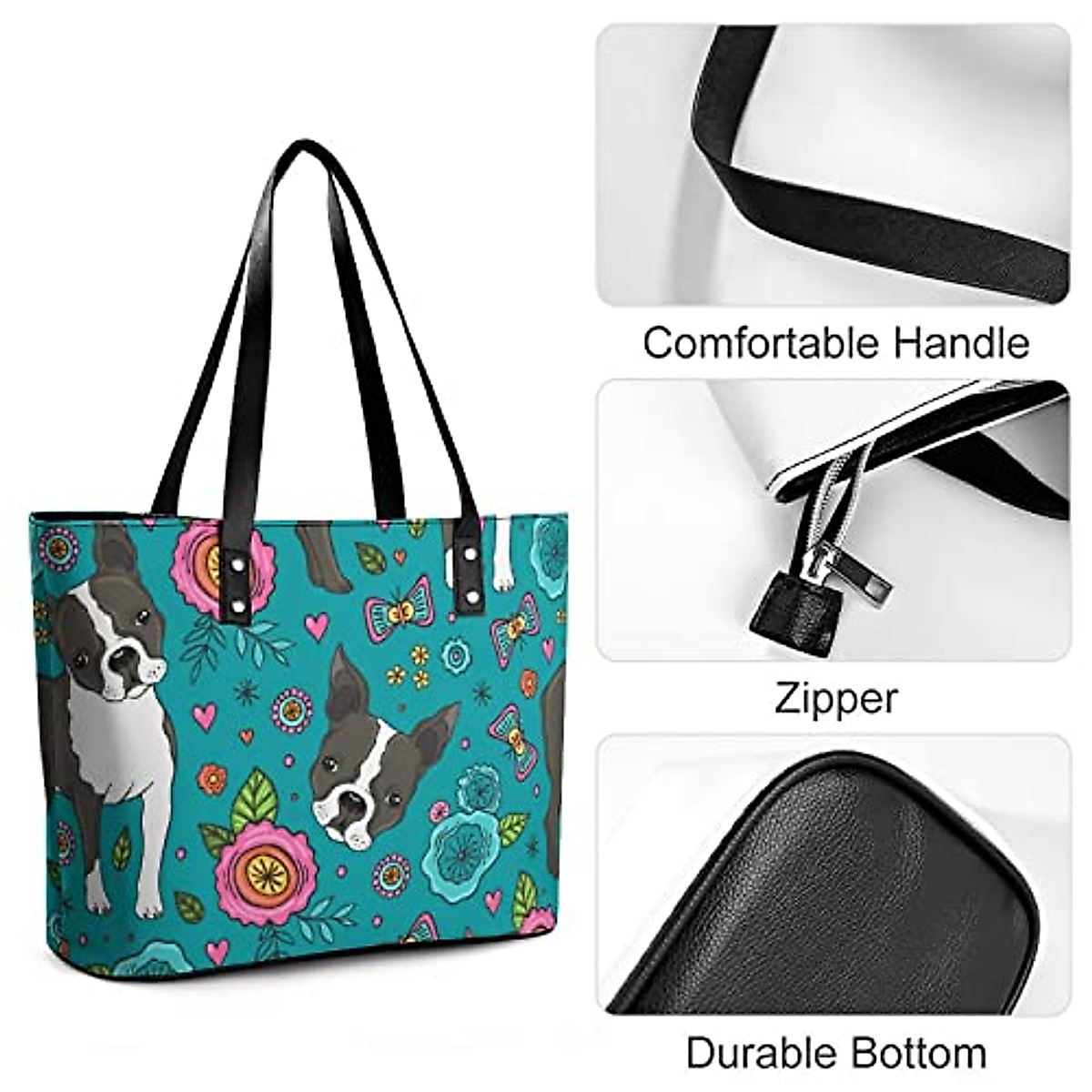 Womens Handbag Boston Terrier Dog Leather Tote Bag Top Handle Satchel Bags For Lady