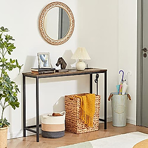 Lifewit 39.4” Console Entryway Table with 2 Power Outlets and 2 USB Ports,Industrial Narrow Sofa Table for Hallway, Living Room,Bedroom,Kitchen, Metal Frame, Rustic Brown, Easy Assembly