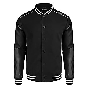 COOFANDY Mens Fashion Varsity Jackets Casual Leather Sleeves College Baseball Bomber Jacket Streetwear