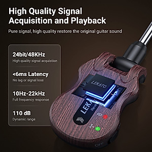 LEKATO Wireless Guitar System 5.8 Wireless Guitar Transmitter Receiver Rechargeable Audio Wireless Transmitter Receiver 4 Channels Transmission Range for Electric Guitar Bass (Grain)