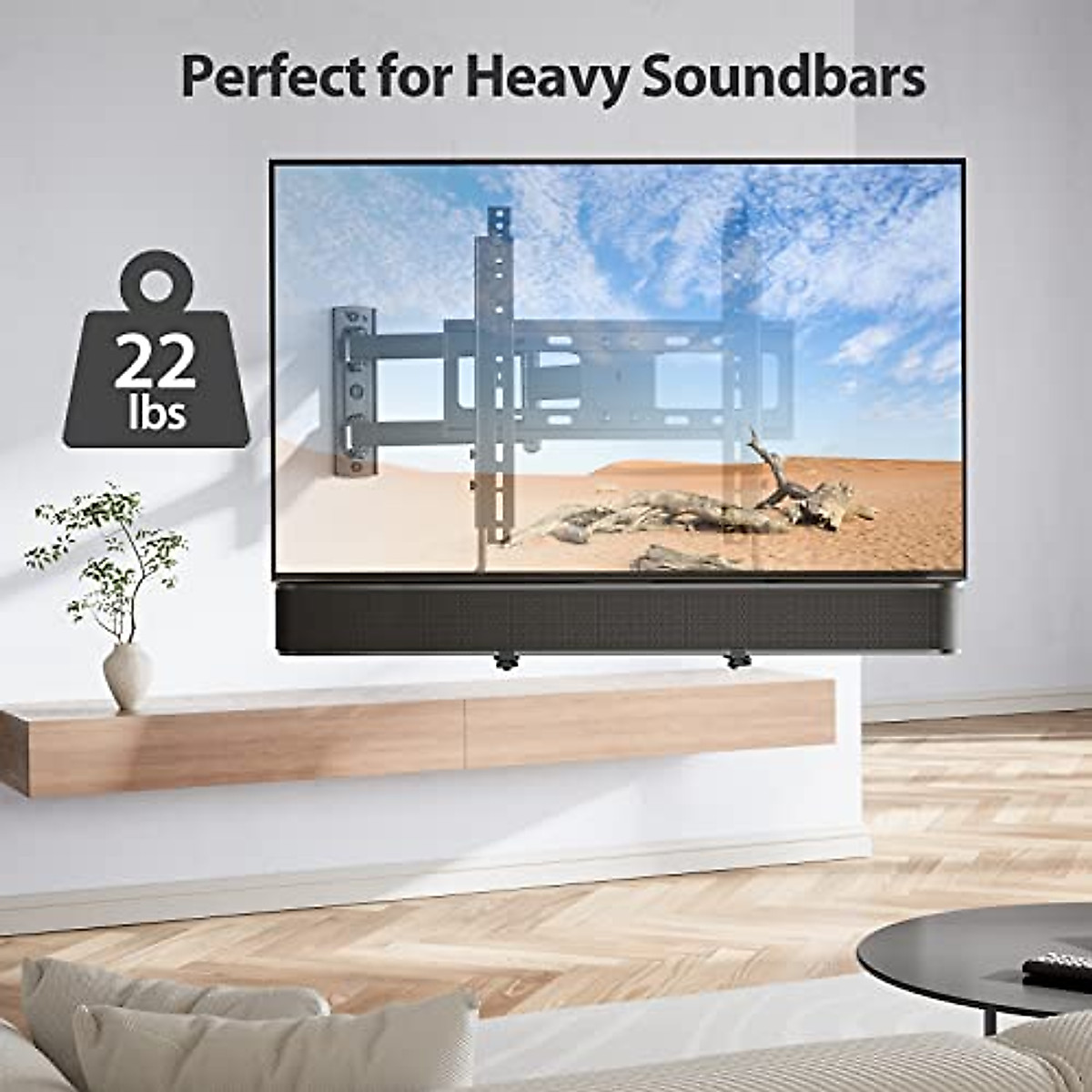 Pipishell Soundbar Mount, Adjustable Soundbar Bracket for Above or Below TV, Seamless Fit Most 23 to 80 Inch TV, Sound Bar Mount Hold up to 22 lbs