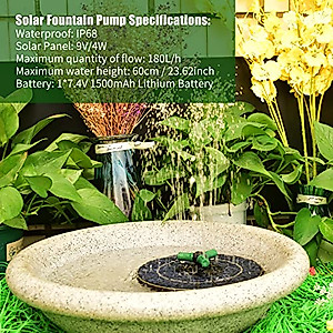 Kavolet Solar Fountain Pump with 360 Degrees Rotatable Nozzle, 4W RGB LED Solar Water Fountain, Battery Free Standing & uto-Shut Off, Water Pump for Bird Bath Garden Small Pond Outdoors