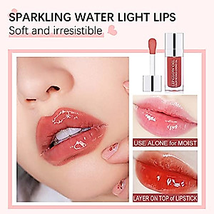 Amazfly Hydrating Lip Oil, Plumping Lip Gloss Tinted Lip Balm Lip Care Transparent Toot Lip Oil, Long Lasting Nourishing Lip Glow Oil Non-sticky Big Brush Head Glitter Shine Primer Lip Tint (015 #